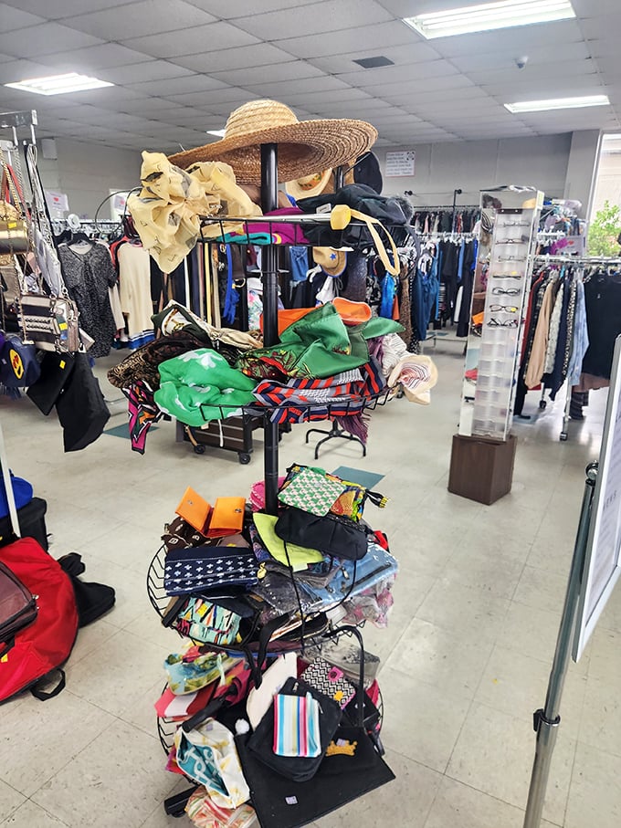 Accessory heaven on a spinning rack. From sun hats to handbags, these finishing touches cost less than your morning coffee run.