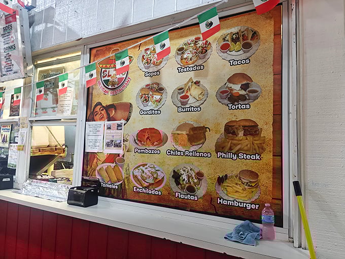 Authentic Mexican cuisine beckons with colorful menu boards. Those tamales and enchiladas promise a fiesta of flavors without passport requirements.