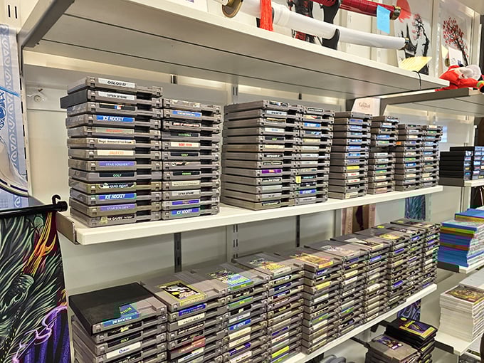 Vintage gaming cartridges lined up like rare books in a library. Nostalgia has never been so neatly organized—or priced.