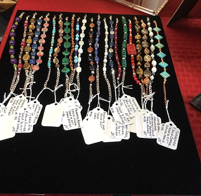 Gemstone bracelets that make jewelry shopping feel like a treasure hunt – each tag promising a different power or simply spectacular style.