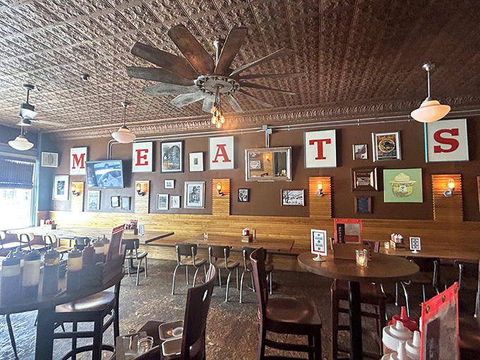 The wall proudly announces "MEATS"—perhaps the most honest advertising in restaurant history. Simple, direct, and absolutely correct.