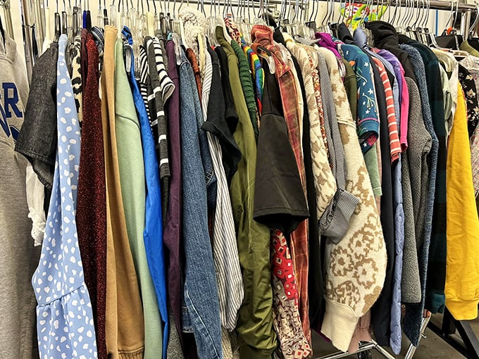 A rainbow of jackets tells the story of Oklahoma's weather—where you might need four seasons of outerwear in a single week.