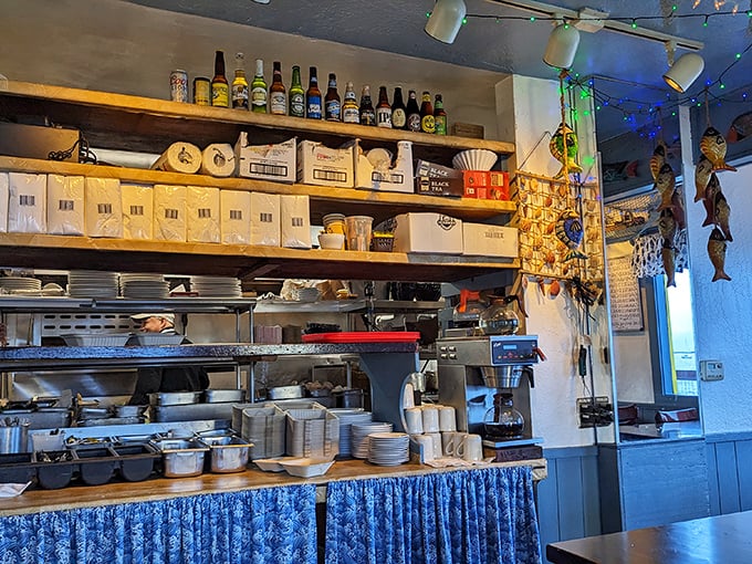 Behind the blue curtain, culinary magic happens in a kitchen that values substance over style and tradition over trends.
