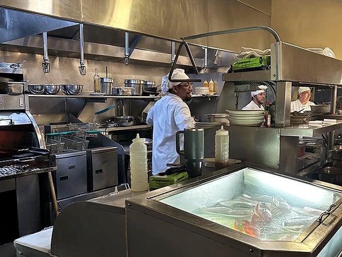 A glimpse into the kitchen where culinary magic happens – those white coats have been the uniform of choice since long before celebrity chefs made them trendy.