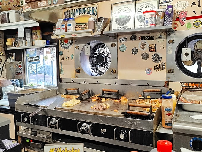 Behind this well-worn grill lies decades of breakfast wisdom—where short-order cooking becomes performance art for those lucky enough to score counter seats.