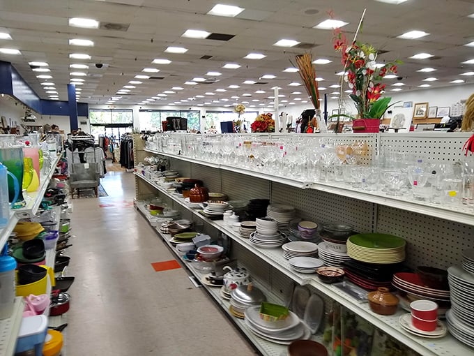 Plates, glasses, and serving pieces await their next dinner party. Someone's grandmother's china could become the star of your Thanksgiving table.