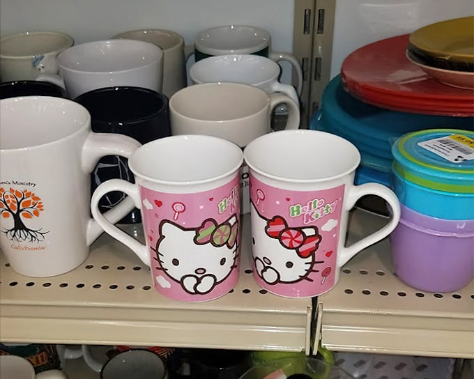 Even Hello Kitty makes an appearance in the mug section. Morning coffee tastes better when sipped from a character with no mouth.