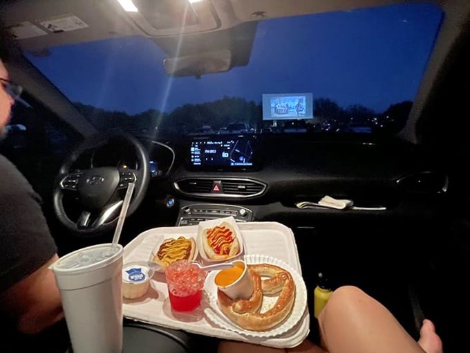 The ultimate dinner and a movie experience—dashboard dining with a side of big-screen entertainment.