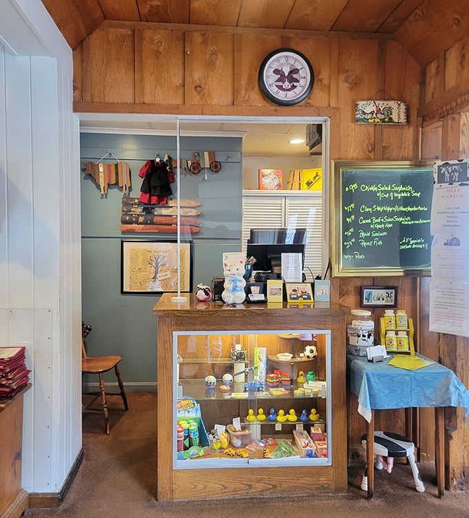 The order counter doubles as a mini gift shop—because nothing says "I'm thinking of you" like a souvenir rubber duck after pancakes.