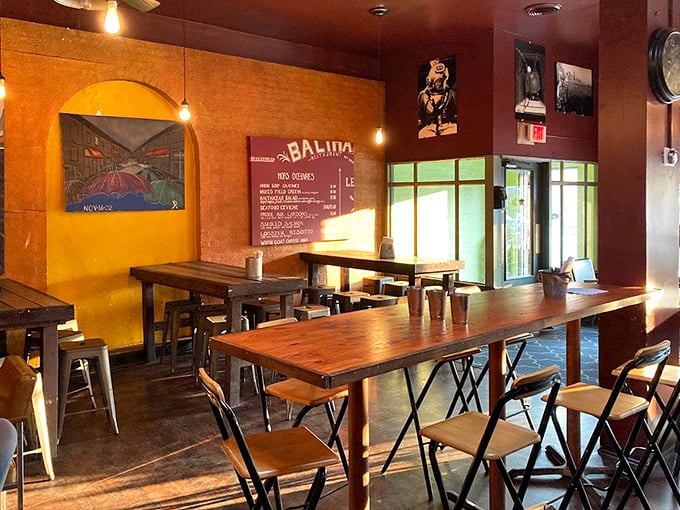 The dining area feels like that cool European café you discovered on vacation and still talk about years later. Those wooden tables have heard some stories.