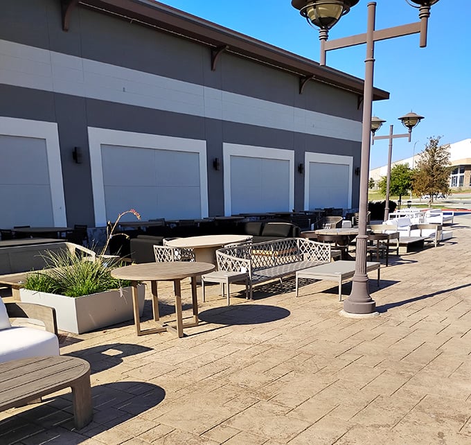 Strategic outdoor seating areas provide the perfect spot to contemplate your purchases or plan your next retail assault.