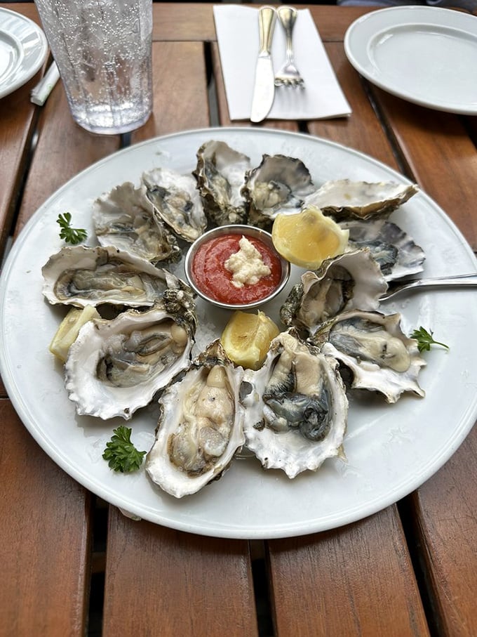These oysters aren't just served—they're presented like the jewels they are. Each one a perfect briny bite of ocean essence.