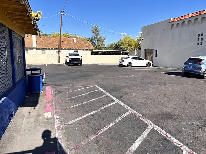 Even the parking area has character, because why should the building have all the fun?