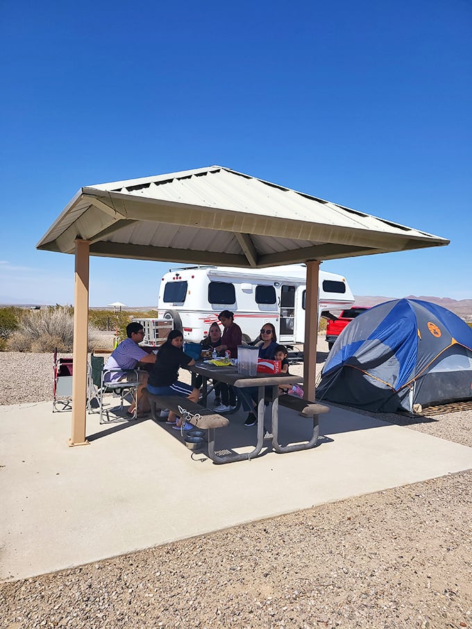 Desert dining at its finest – a shaded picnic spot where memories are made between bites. Food always tastes better with a side of spectacular views.
