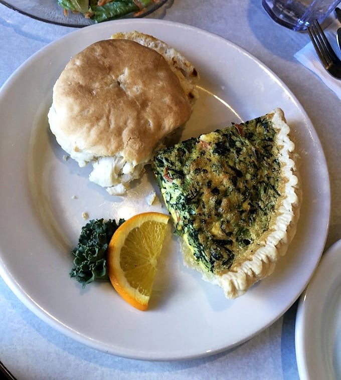 The quiche and biscuit combo—where French sophistication meets Southern charm on a plate that bridges continental divides.