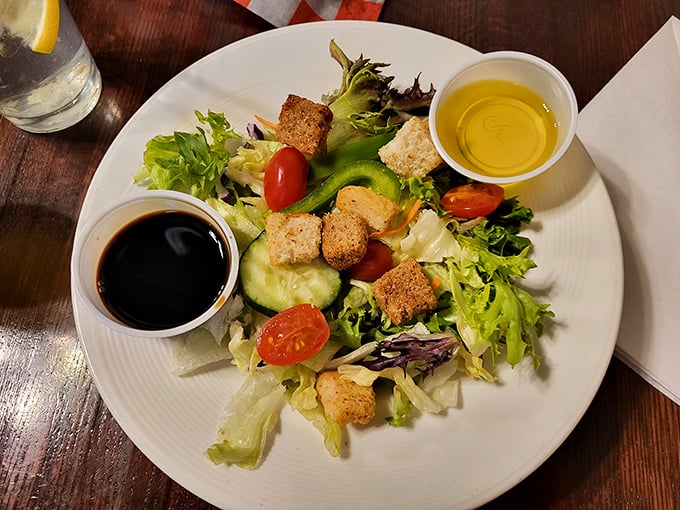 A salad that doesn't apologize for being healthy – it's confident, colorful, and knows it's bringing balance to a meal that might otherwise require a post-dinner nap.