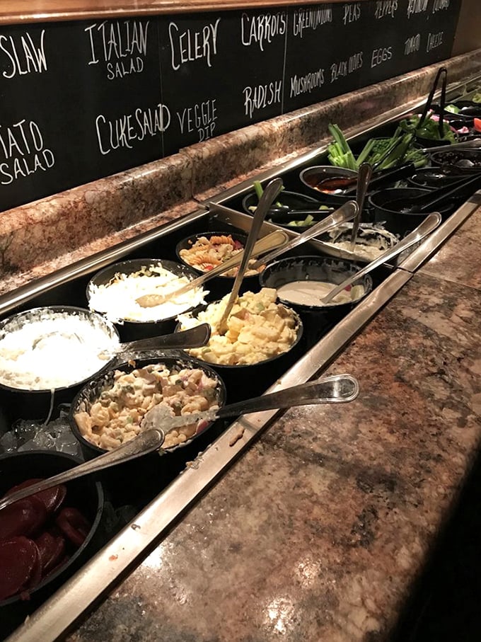 The salad bar lineup—where Wisconsin's farm-fresh bounty meets Midwestern ingenuity. Those aren't just sides; they're supporting characters in your meal's story.
