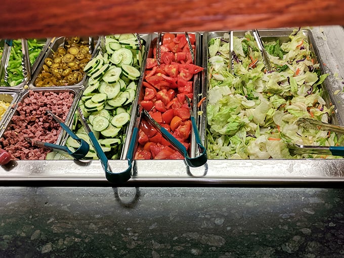 The salad bar – where you pretend to be virtuous before returning to your table with a mountain of BBQ. Balance is everything.