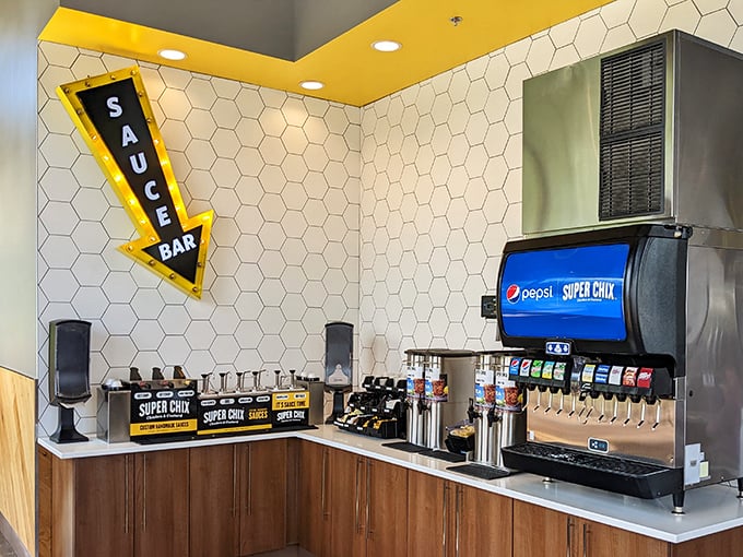The sauce bar—or as I like to call it, "Flavor Vegas"—where every condiment is a winning bet for your taste buds.