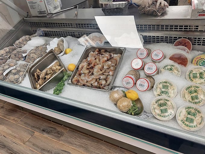 The seafood counter where dreams begin—like a jewelry store, but everything here tastes infinitely better than diamonds.