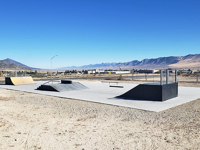 Skate parks give young locals room to practice ollies and kickflips under Nevada's endless blue sky and judgment-free mountain witnesses.