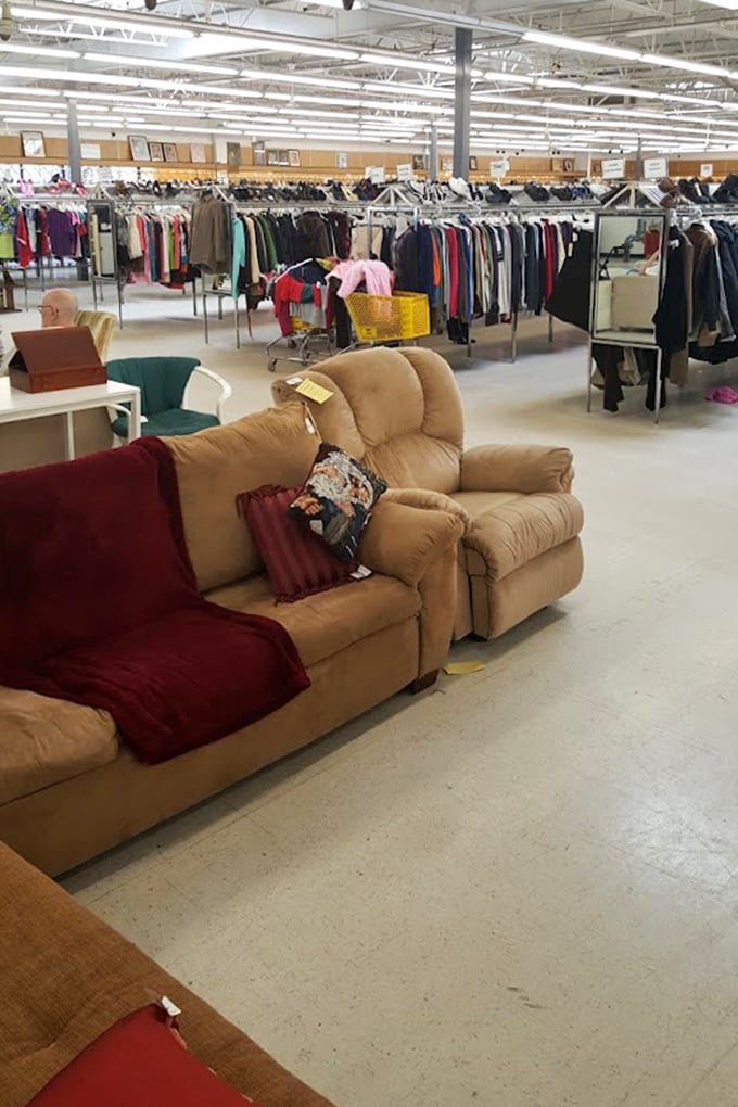 Comfortable seating options create an impromptu living room in the middle of the store—test before you invest!