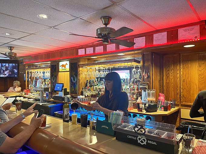 The well-stocked bar hints at another side of Hickory's appeal—where cocktails and conversation flow as freely as the barbecue sauce.