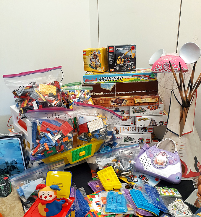 Childhood nostalgia stacked high—from LEGO to board games that remind us of simpler times when "loading" meant setting up game pieces.