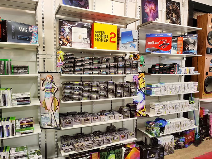 A gaming paradise that makes parents' wallets nervous and kids' eyes widen—where yesterday's cutting-edge consoles meet today's bargain hunters.