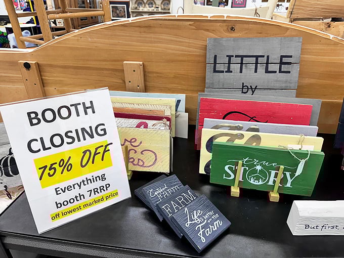 Even the signs are for sale! One person's closing booth is another's decorating opportunity—75% off nostalgia today only.