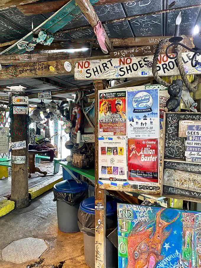 "No shirt, no shoes, no problem" – the walls speak fluent Key West with a doctorate in casual dining.