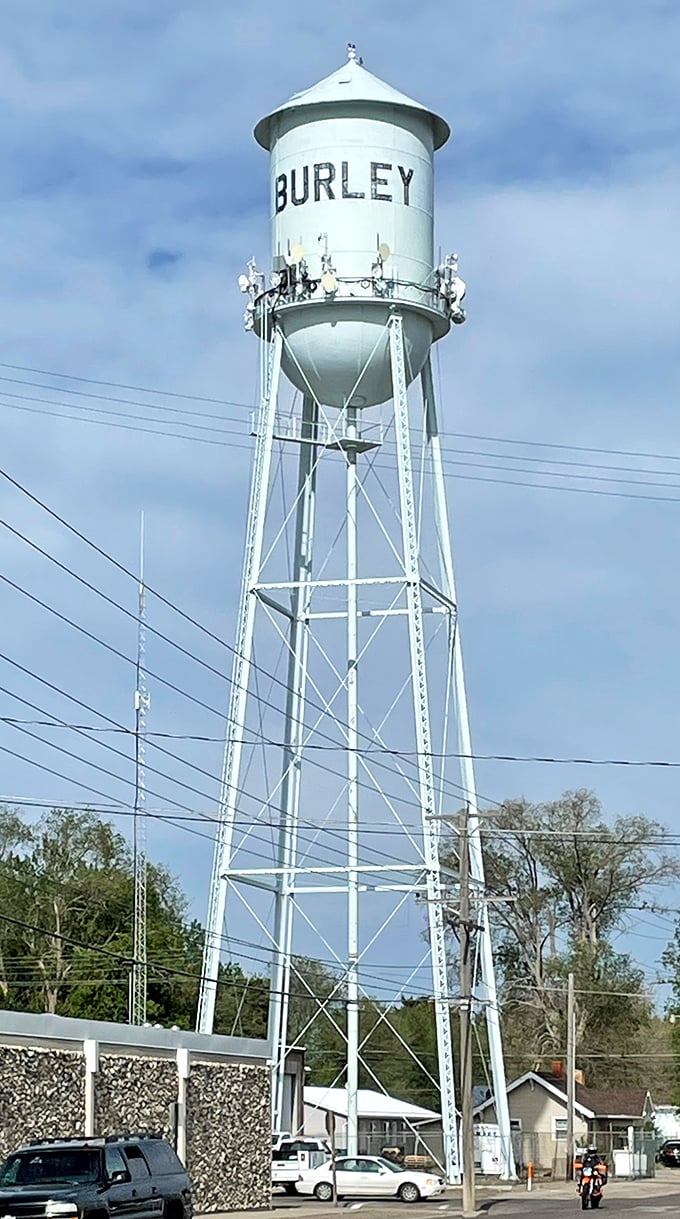 Burley's water tower stands like a sentinel from another era, proudly announcing your arrival to a place where utility and identity are beautifully intertwined.