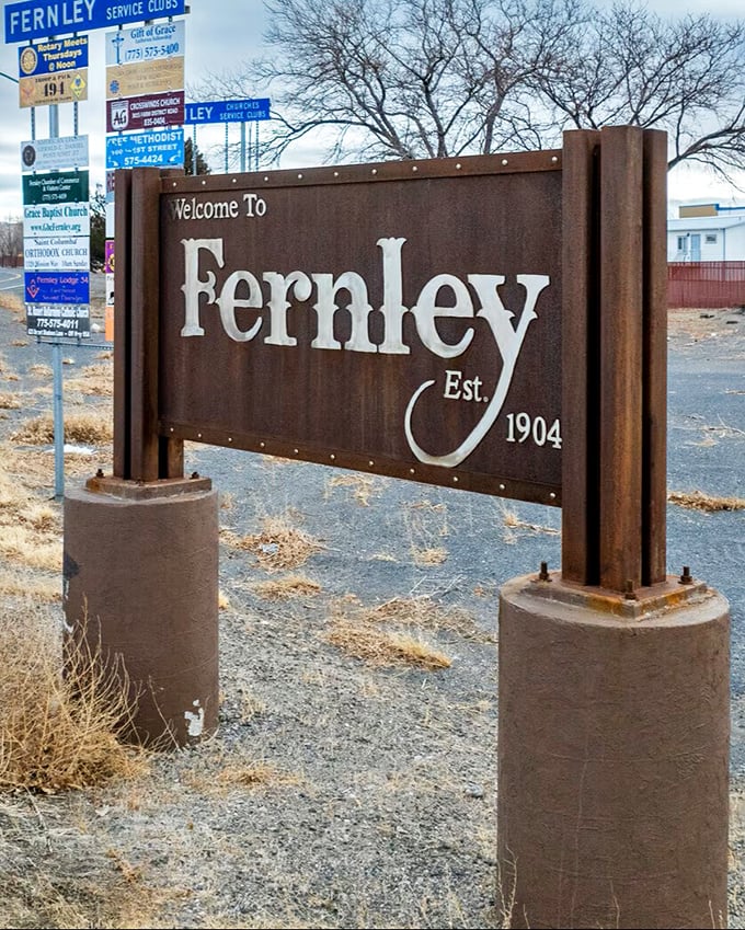 Established 1904, but the savings are thoroughly modern. Fernley's welcome sign hints at a town with history but affordable present-day living.
