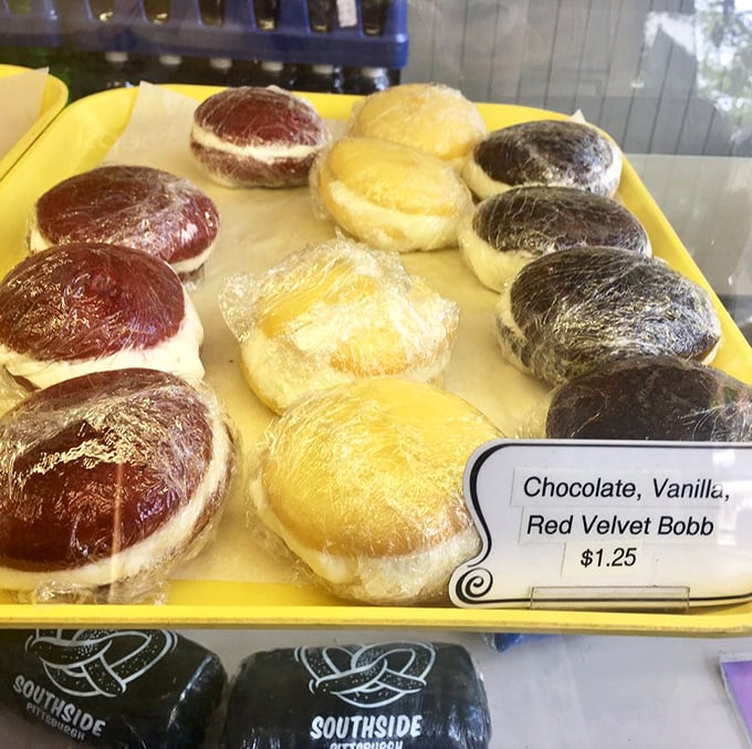 Whoopie pies in chocolate, vanilla, and red velvet—because sometimes you need something sweet after your savory pretzel adventure.