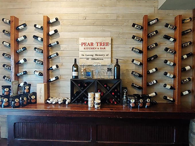A wine display that says, "Yes, we take our pairings seriously, but we're not snobby about it." Small-town sophistication without big-city pretension.