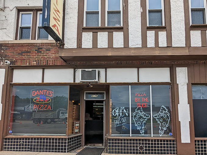 Dante's Tudor-style facade brings Old World charm to Cleveland's pizza scene. Medieval architecture, modern pizza perfection.
