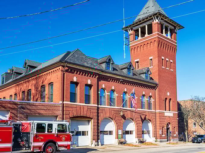 Firefighting history with fiscal sense! Southbridge's brick station stands tall in a town where budgets don't go up in flames.