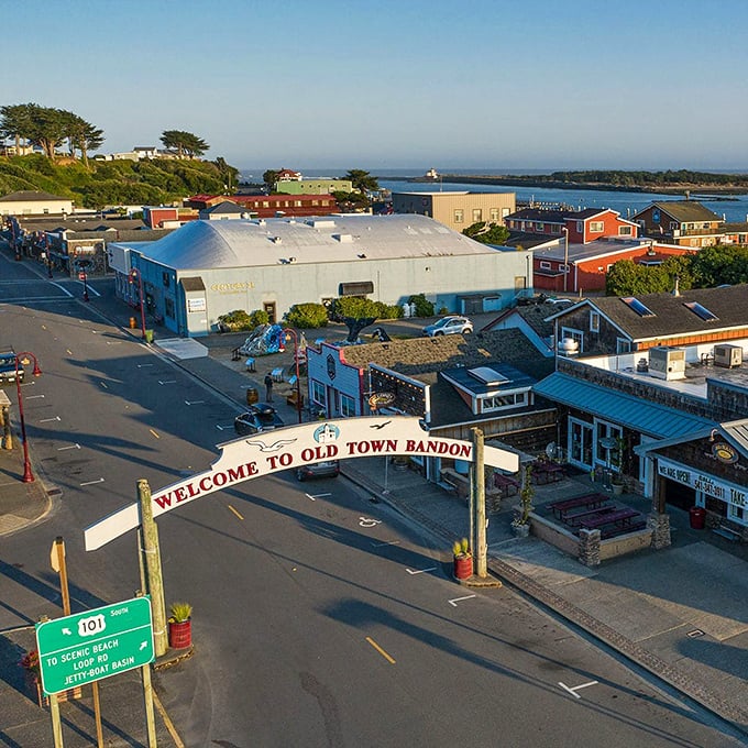 Old Town Bandon perches on bluffs overlooking the Coquille River, where cranberry bogs meet coastal charm.