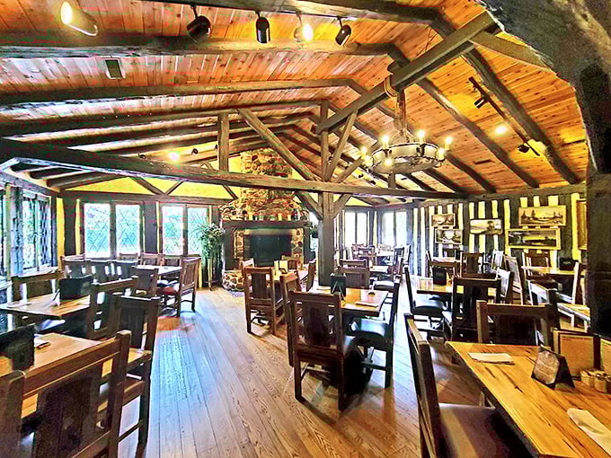 Vaulted ceilings and wooden beams create a dining cathedral where the religion is good food and fellowship.