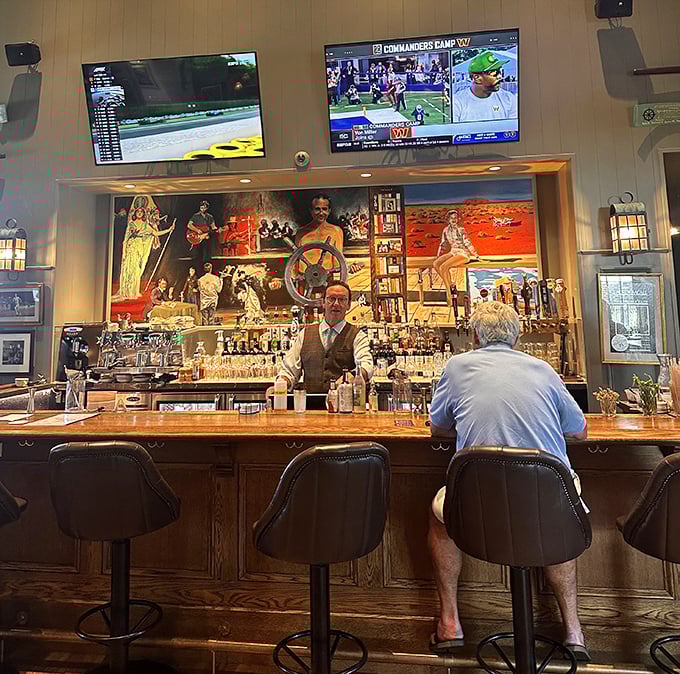 A bar that balances British tradition with American sports on TV—proving that special relationship between nations works best over cocktails.