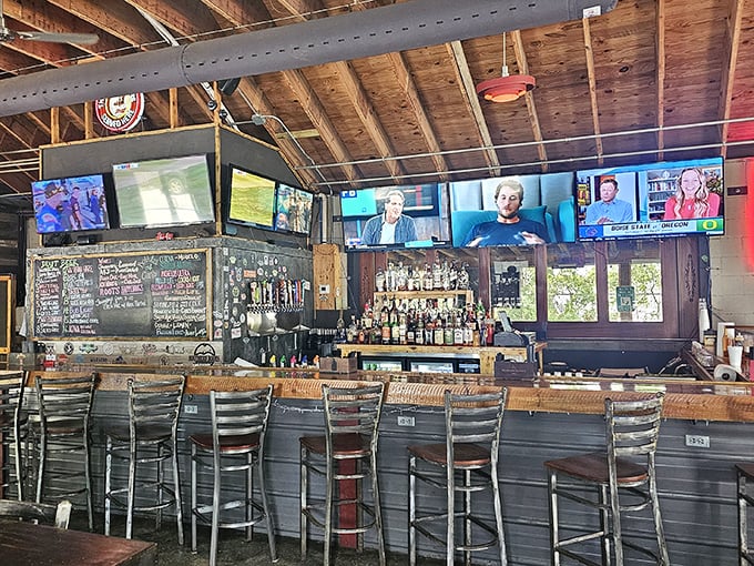 A well-stocked bar ready to quench the thirst that inevitably follows smoky, spicy goodness. Bourbon and barbecue—name a more perfect couple.