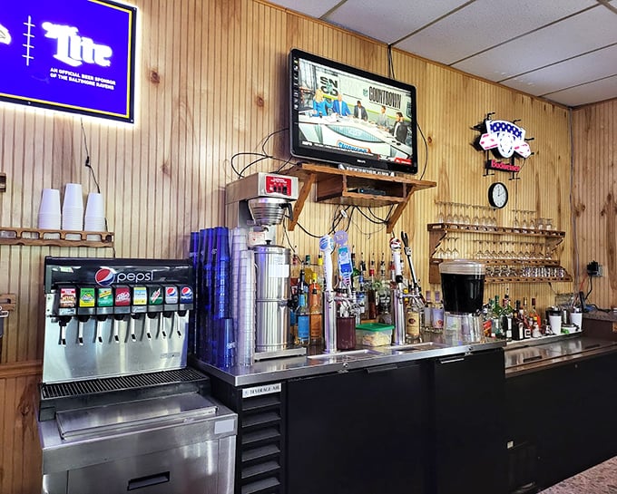 The bar area isn't just where drinks are poured—it's where fishing tales grow taller and strangers become friends over cold beverages.