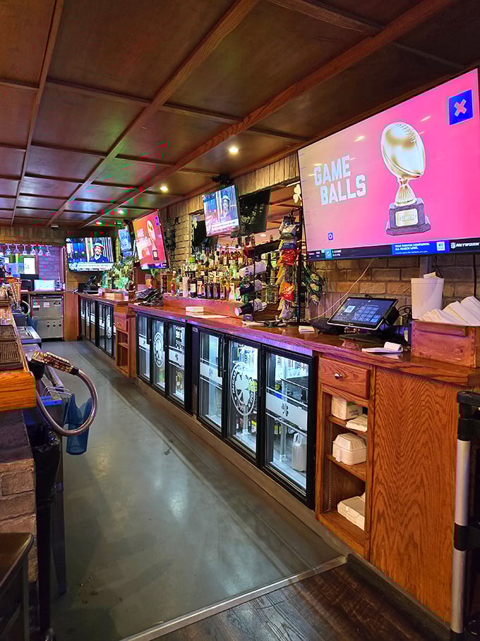 The bar area glows with emerald lighting, multiple TVs, and enough spirits to make any Irish pub proud. Game day heaven found in Erie.