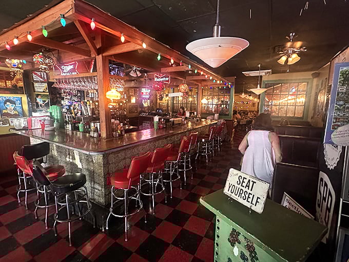 The bar area's red and black checkered floor has witnessed countless Ole Miss celebrations, commiserations, and "just because it's Tuesday" gatherings.