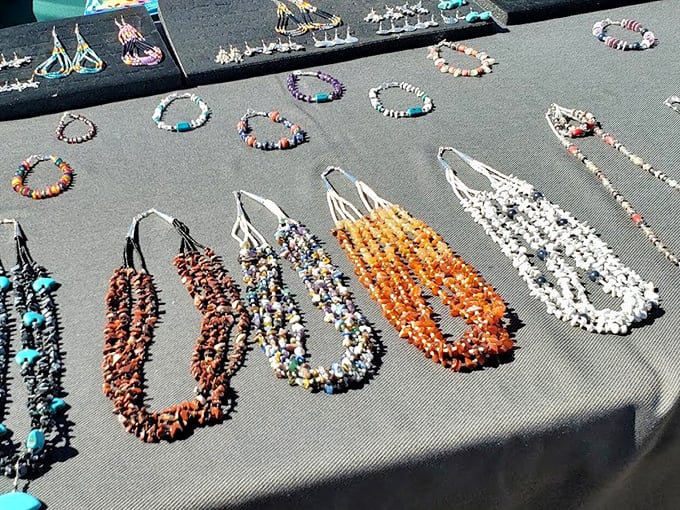 Nature's palette captured in stone and silver—these necklaces showcase the desert's surprising ability to produce beauty in the harshest conditions.