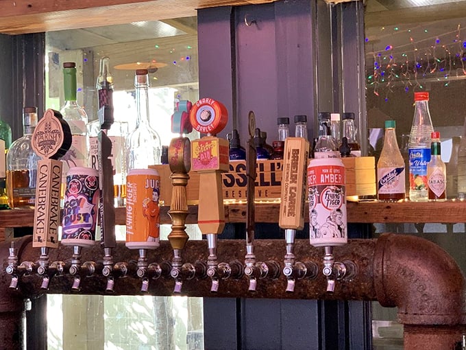 A lineup of local brews on tap—because nothing complements slow-cooked meat quite like a cold craft beer on a hot Louisiana day.