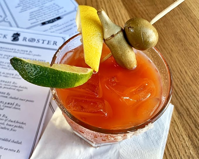 A proper Bloody Mary should be a meal in itself—this one comes armed with olives, citrus, and enough spice to wake up your weekend.