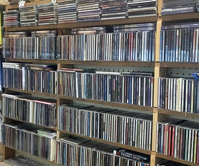 The great wall of CDs—that awkward technological middle child between vinyl and streaming that somehow still has devoted fans.