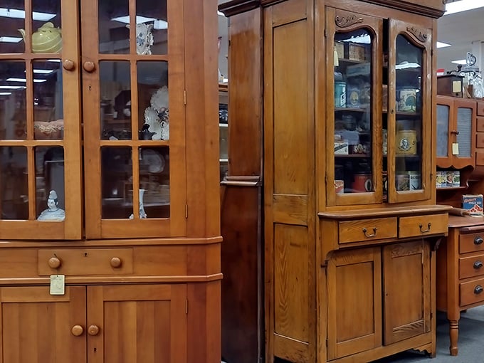 These wooden cabinets have witnessed more family dinners than a lifetime of Thanksgivings. Solid craftsmanship never goes out of style.