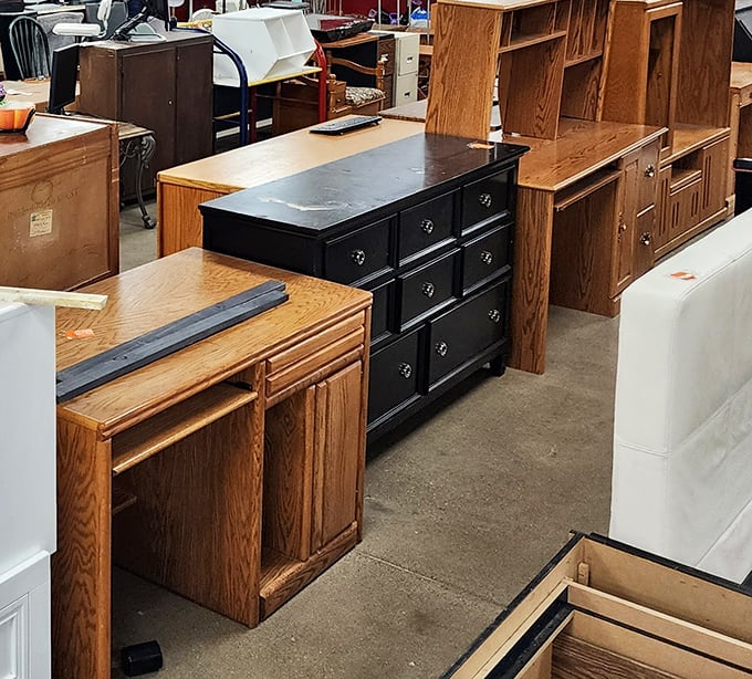 Solid wood furniture that outlasted its first family, now priced less than the particle board alternatives at those big Swedish stores.